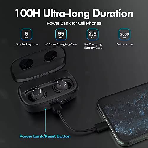 True Wireless Earbuds Call Headphones Deep Bass Bluetooth 5.0 Light Weight Wireless Charging Case IPX7 Waterproof Headset Black