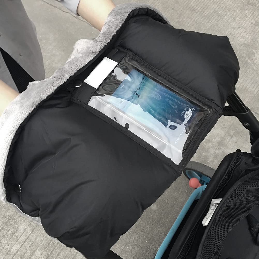 Pram Hand Muff, Baby Pushchair Hand Gloves Stroller Hand Muff Hand Warmer, Universal Windproof Thickening Anti-Freeze Gloves with Touch Screen Phone Bag