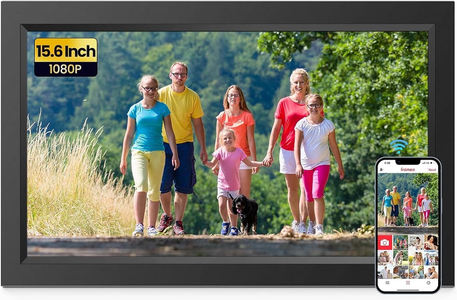 Jazeyeah 15.6 Inch Large Digital Picture Frame, Frameo WiFi Smart Digital Photo Frame with 32GB Storage and 1920 * 1080 IPS FHD Touch Screen, Free Storage - Gift for Friends and Family
