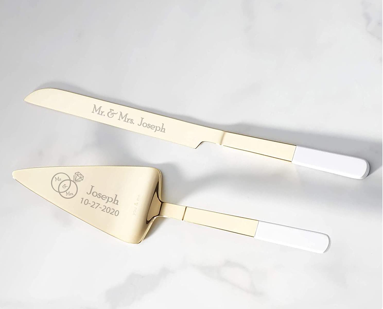 Kate Spade Bridal With Love Gold Personalized Cake Wedding Cake Cutting Set, Custom Engraved Wedding Cake Knife and Server Set, Accessories and Gifts for Bride and Groom