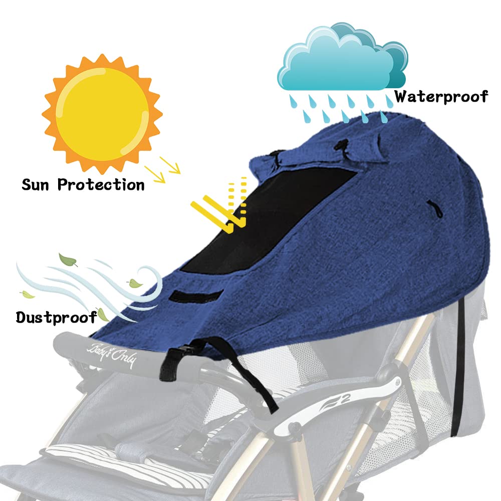 Pram Sunshade Sun Cover, Sun Shade Stroller for Baby, Universal Waterproof Stroller Sunshade Cover Anti-UV with Viewing Window for Stroller, Dark Blue