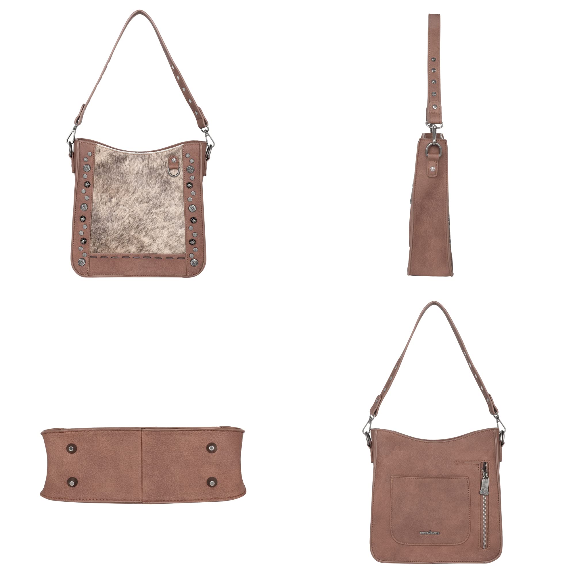 Montana West Trinity Ranch Ranch Hair-On Studs Concealed Carry Hobo for Women Western Shoulder bag with Wallet TR140G-921BR+W