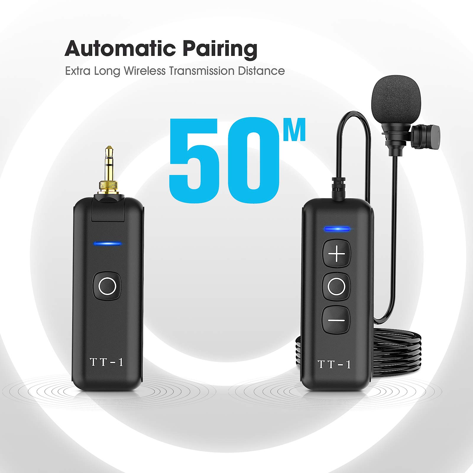GoorDik Wireless Lavalier Lapel Microphone, Denoise Wireless Lav Mic System, Plug&play, 160ft Range, Wireless Transmitter&Receiver for iPhone, Camera, SmartPhone, Video Recording, YouTube, Vlogging