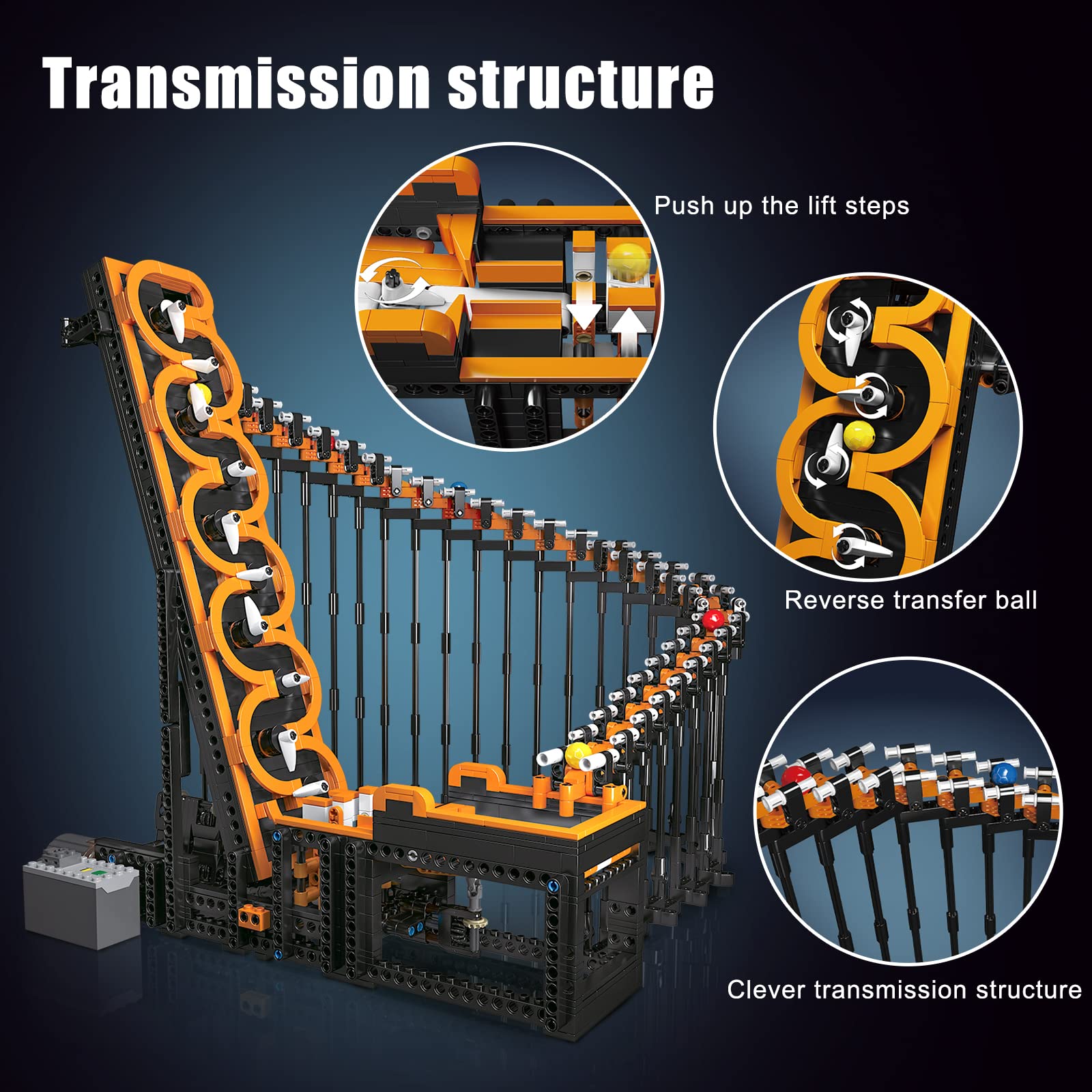 Mould King 26008 Harp Track Marble Run Building Blocks, Educational Power Lifting Steps, Roller Coaster Building Set, 1508 Pieces STEM Clamping Bricks Toy for Kid