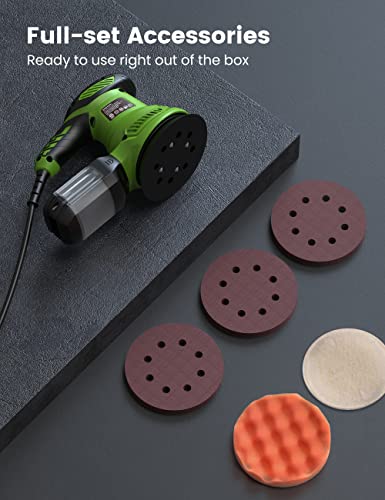 Orbital Sander, Ginour 300W Powerful Random Orbital Sanders, 6 Variable Speed 6000-13000RPM Electric Palm Sander with Transparent Dust Box, 15PCS Sandpaper, Sponge, Wool Disc, Sanders for Woodworking