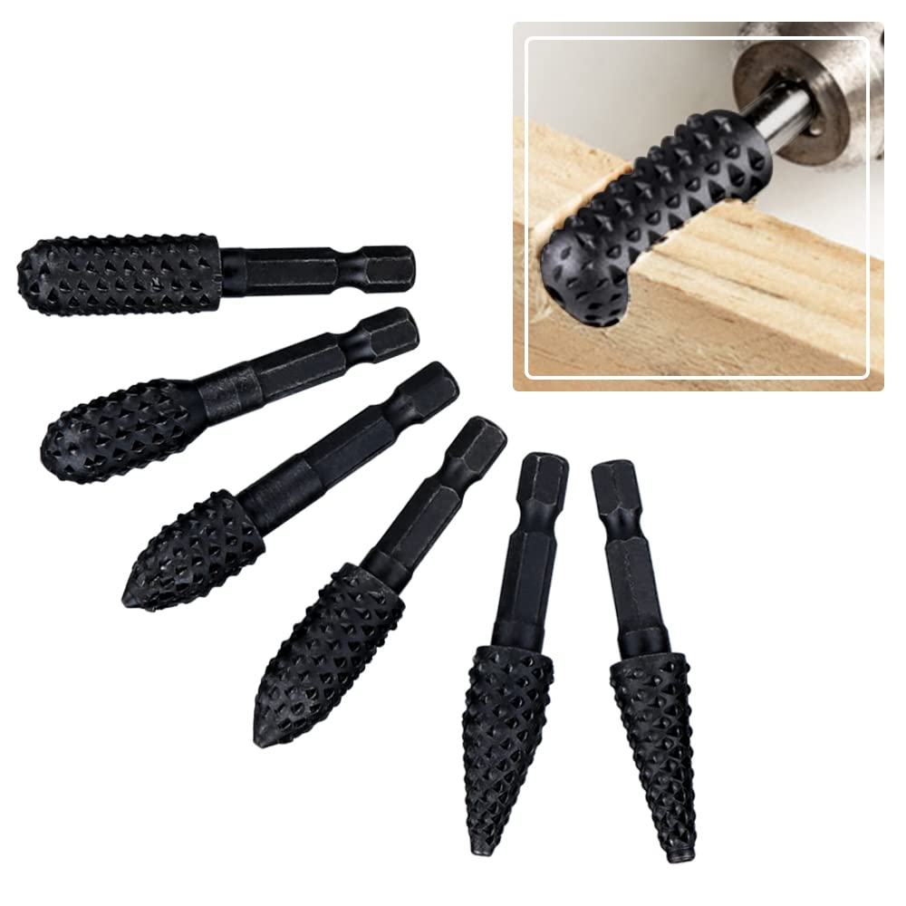 Mesee 10 Pieces Rotary Burr Rasp Set, 1/4 Inch Hex Shank Quick Change Wood Carving Drill Bits Carbon Steel File Rasp DIY Woodworking Tool for Wood Plastic Engraving Polishing Grinding