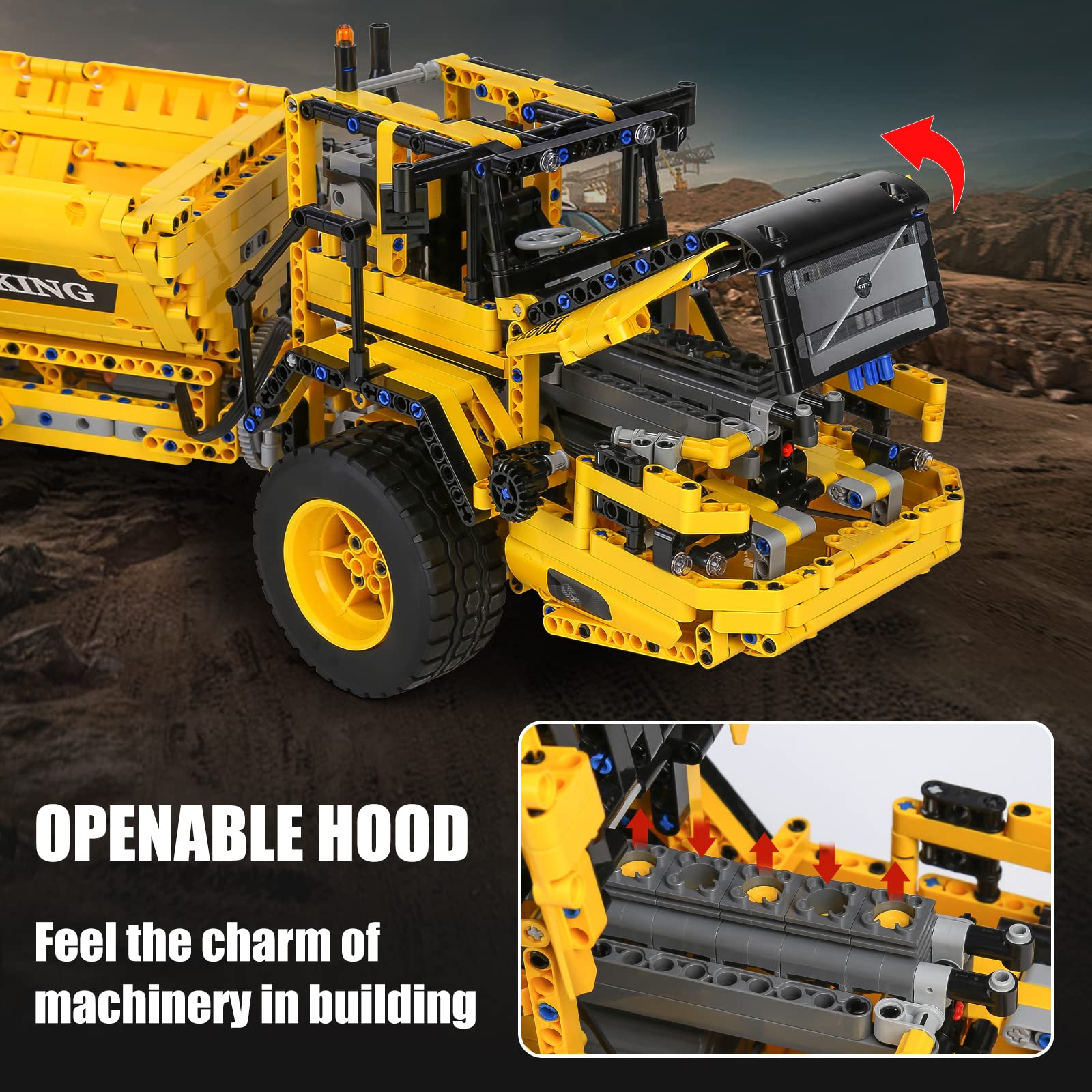 Mould King Engineering Articulated Hauler Building Blocks Kit, APP/RC Control MOC Dump Truck Model, Gift for Kids Age 8+ (1,888+ Pieces)