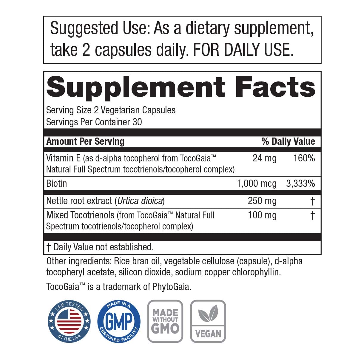 Purity Products Men's ProClinical Advanced Hair Therapy Men's Hair Growth Complex ft. Patented TocoGaia Vitamin E, Biotin + Key Co-Factors (Nettle Root Extract + Mixed Tocotrienols) - 60 Veg Caps