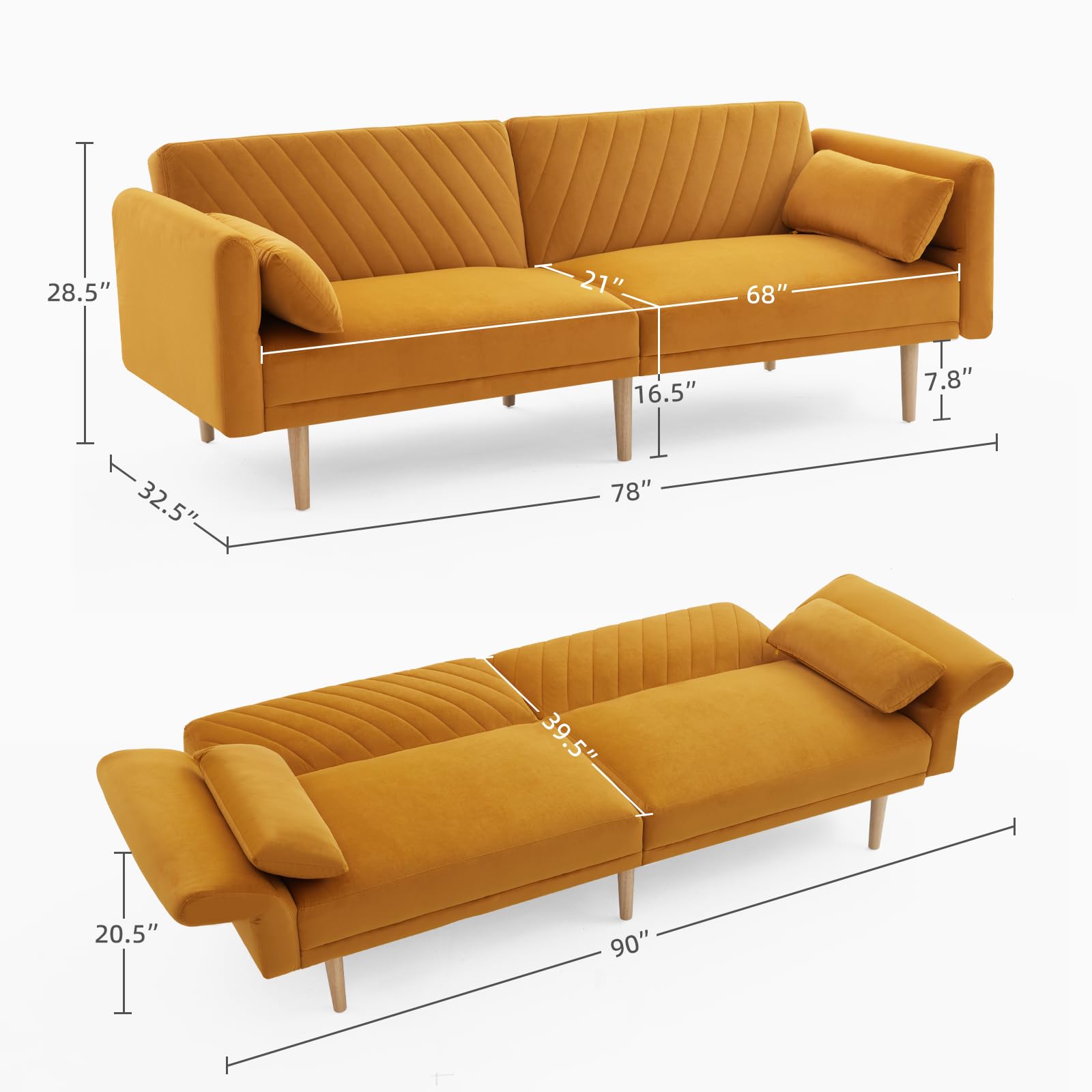 WILLOVE 7100 Futon Sofa Bed, Ginger