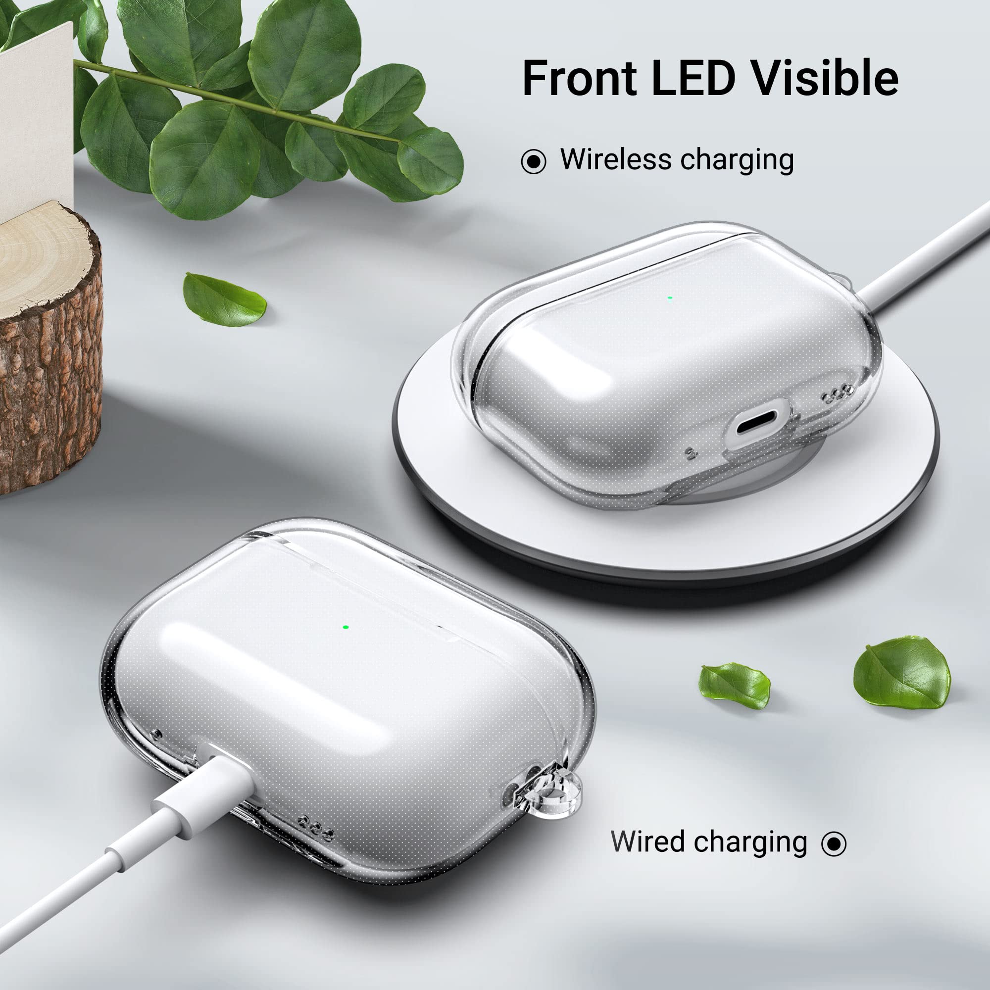 ULAK Clear for Airpods Pro 2nd/1st Generation Case 2022/2019, Soft TPU Airpods Pro 2 Clear Cover Shock-Absorbing Transparent Protective Case w/Keychain for Apple Airpods Pro Case [Front LED Visible]