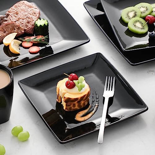 vancasso, Series SOHO, Stoneware Square Dinner Set Black 16 Piece Kitchen Dinnerware Service Plate Crockery Set with 16-Piece Dinner Plates, Dessert Plate,Bowls and Mugs, Service for 4