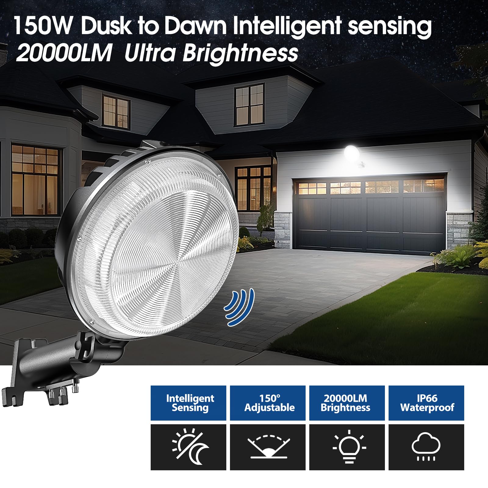 StarMoitic LED Barn Light, 150W 20000LM Dusk to Dawn Outdoor Lighting, Yard Light IP66 Waterproof, 150ยฐ Angle Adjustable Bright Outdoor Street Light for Garden, Garages, Attics, Patios, and Barns