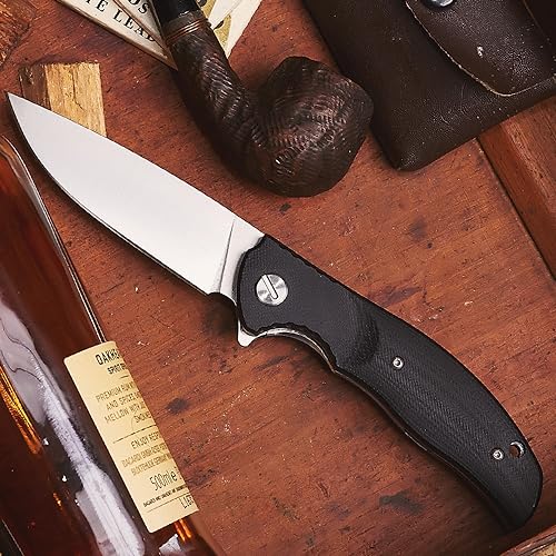 Pocket Knife - Black Folding Knofe with G10 Handle - 9CR18MOV Stainless Steel - Multipurpose Work Jack Tactical Knives - Best for EDC Camping Fishing Hiking Hunting - Cool Gifts for Men S-22