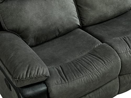 Signature Design by Ashley Woodsway Modern Faux Leather Tufted Reclining Sofa, Gray & Black
