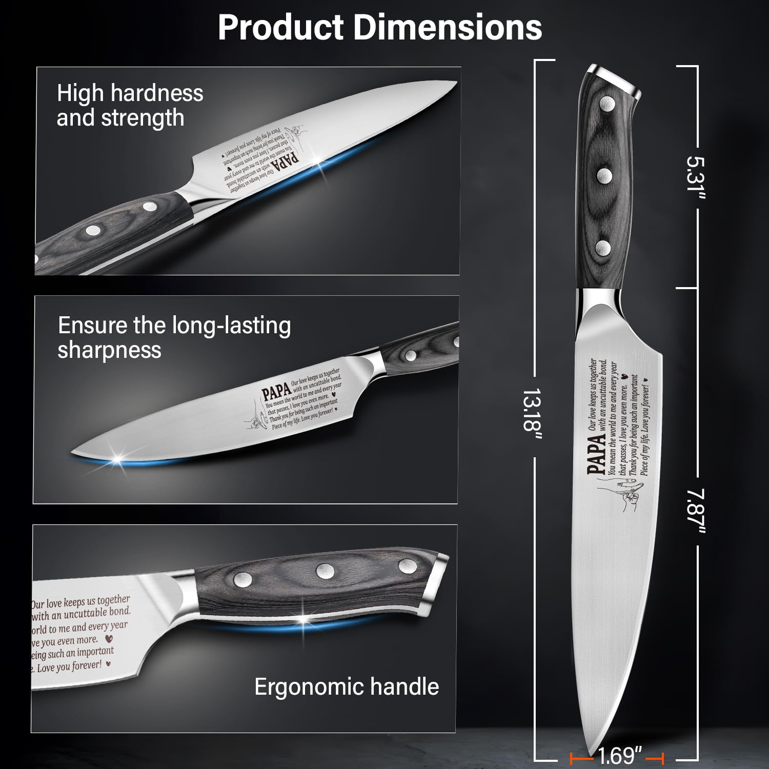Papa Grandpa Christmas Birthday Gifts -Grandfather Papa Gifts from Grandkids -Best Papa Ever Gifts -Fathers Day Papa Gifts for Granddad Grandpa Grandfather, 8-inch Kitchen Knife Gifts for Papa