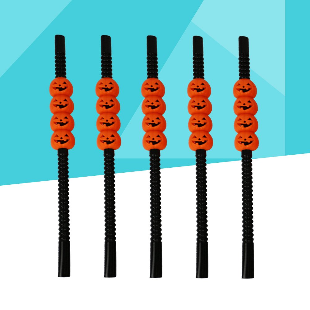 LUOEM Halloween Straws Pumpkin Plastic Party Straws Novely Decorative Drinking Straws Table Decor for Halloween Party Favors Supplies,Pack of 5 (Black)