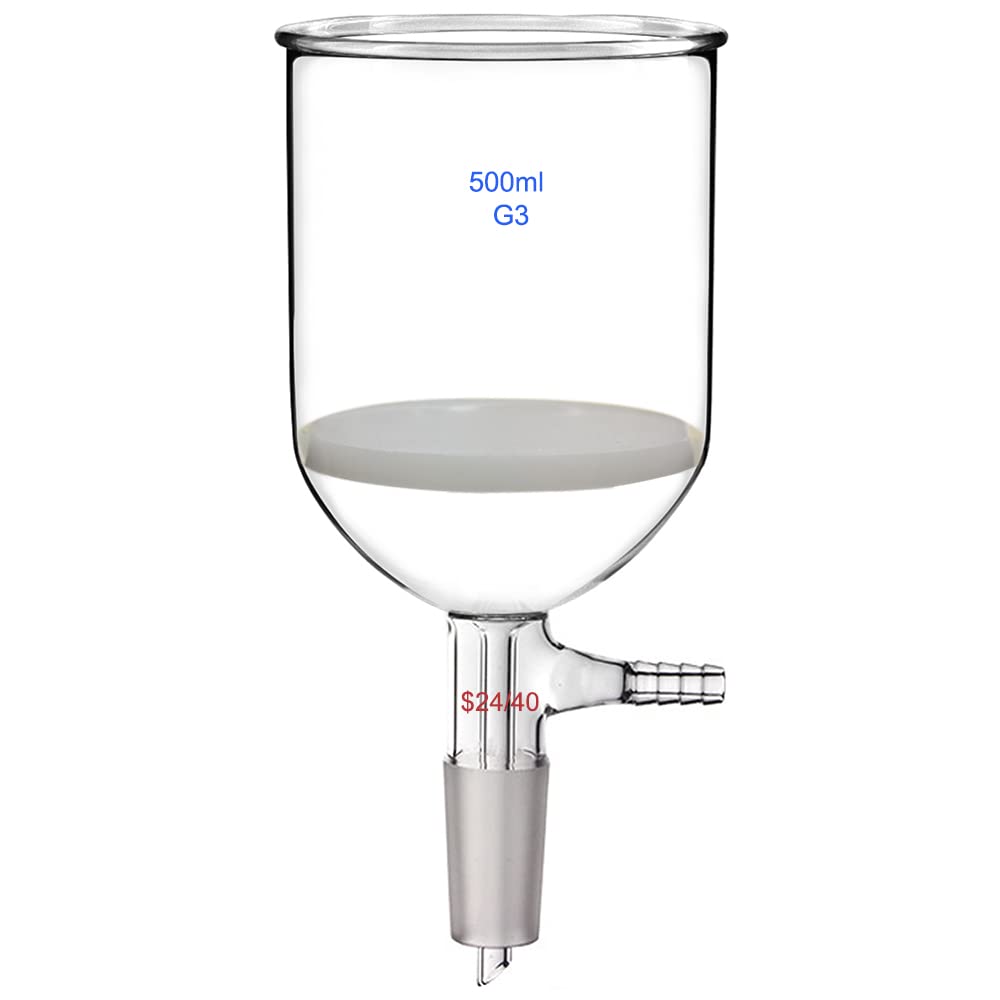 Platinumsur Buchner Filter Funnel with Fine Frit(G3), Borosilicate Glass(500mL) with 24/40 Standard Taper Inner Joint and Vacuum Serrated Tubulation