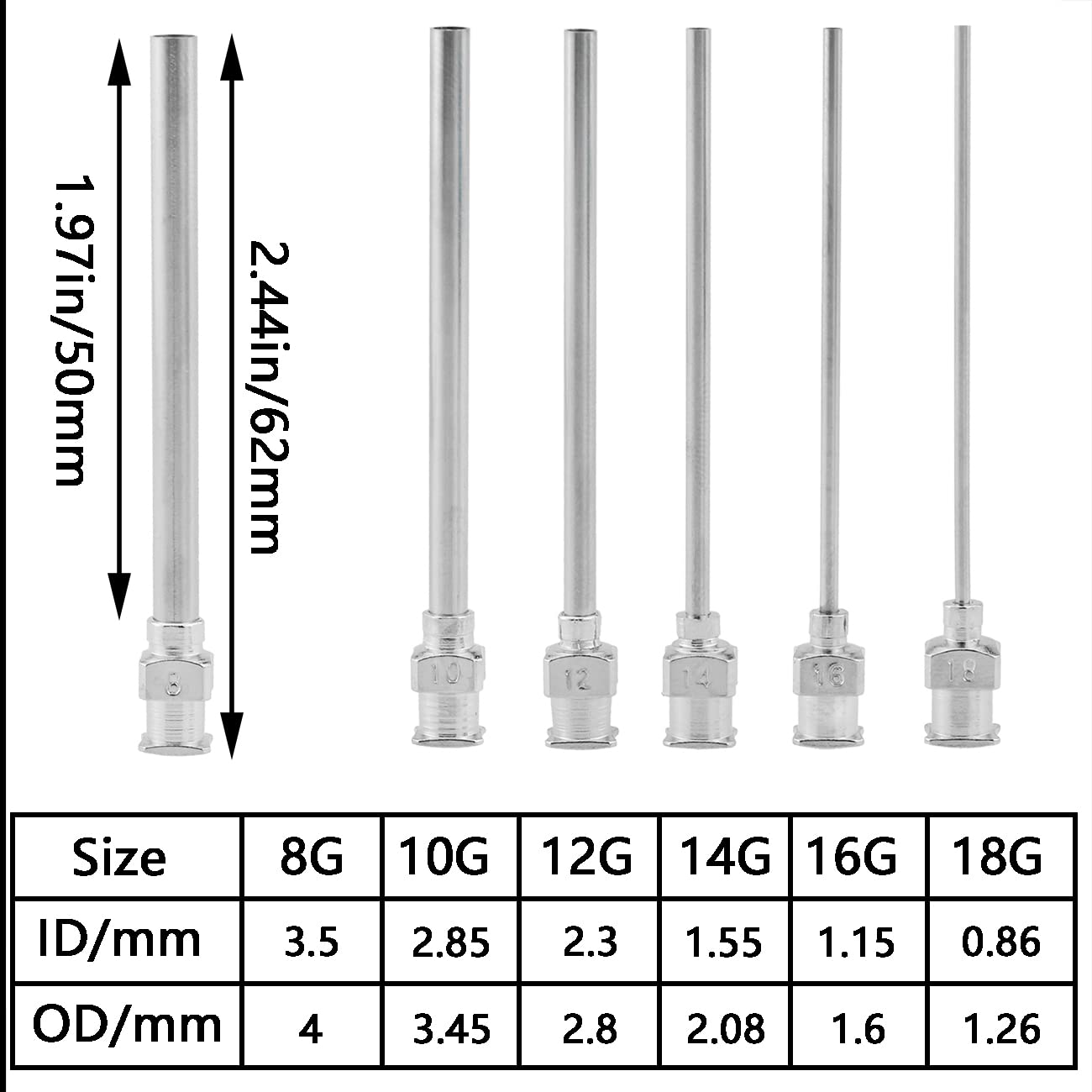 MTQY 12pcs Dispensing Needle Stainless Steel Blunt Tip Luer Lock 8/10/12/14/16/18 Gauges