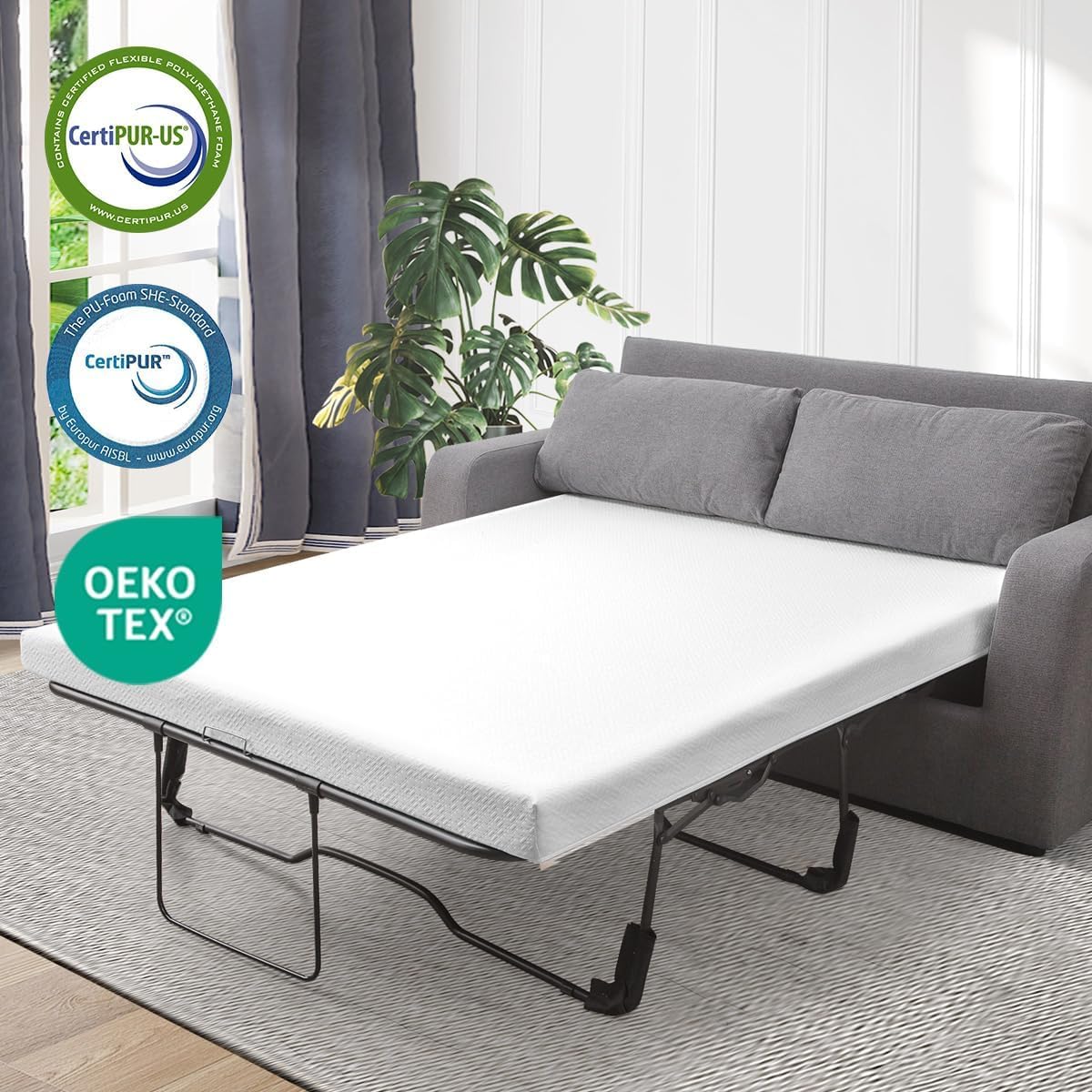 Tripie 4 Inch Gel Memory Foam Mattress Replacement for Sleeper Sofa and Couch Beds, Fiberglass-Free and Washable Cover, Non-Slip Base, Full Size (Sofa Not Included)