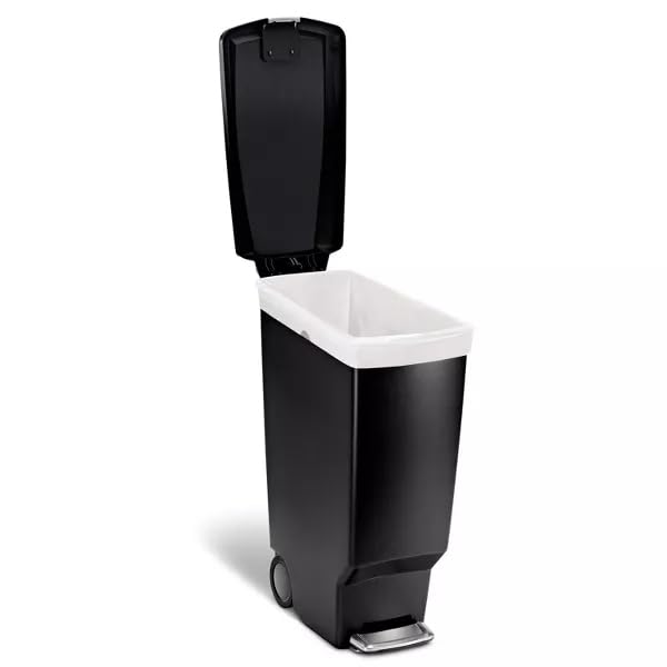 TRoMI 40L/10 Gallon Slimline Plastic Step Trash Can with Built-in Wheels (Black), SLP2-OGT