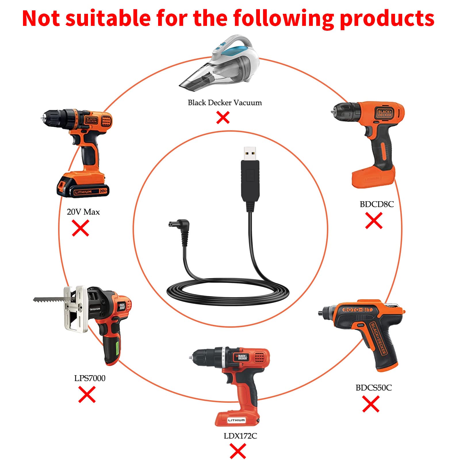 MEROM Charger Cord for Black and Decker Charger LI200 LI3100 BDCS40G BDCS20C GSL35 Cordless Screwdriver Replacement Black+Decker Power Cable