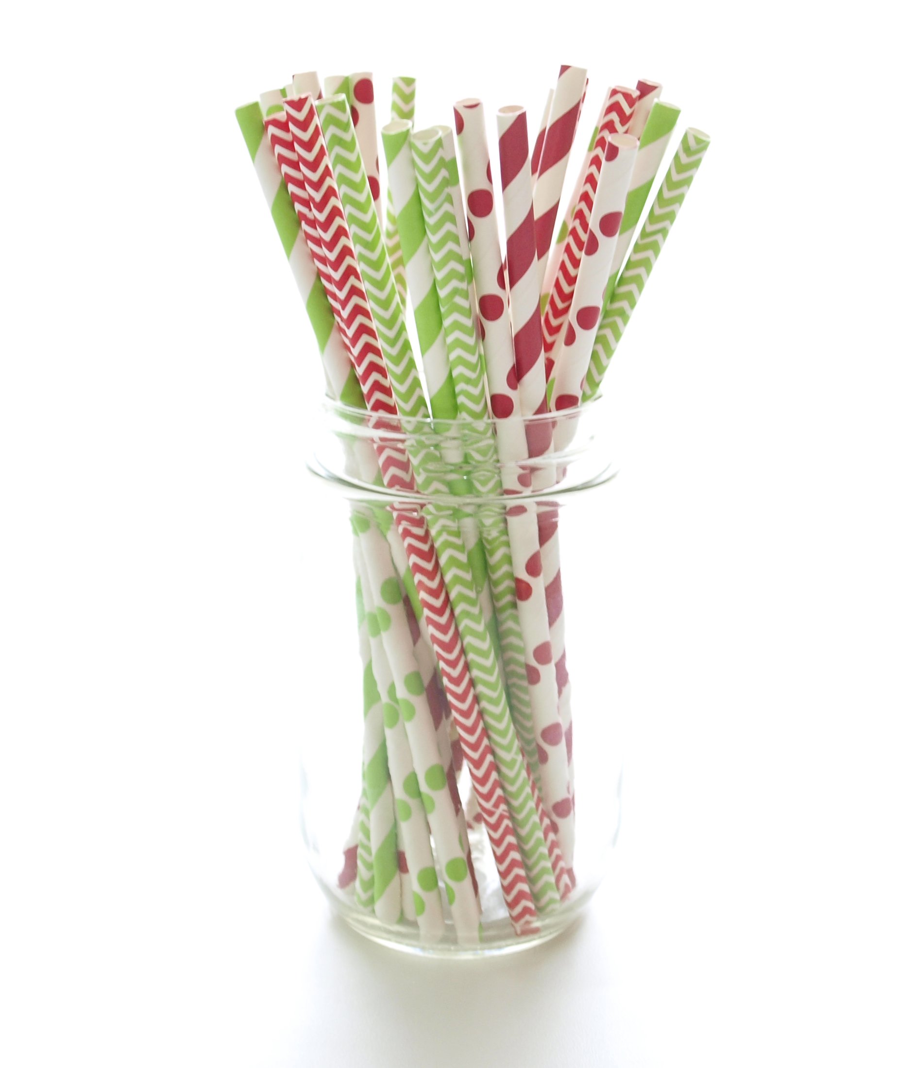 Merry Christmas Straws (25 pack) - Holiday Favors, Cake Pop Sticks, Christmas Decoration, Candy Cane Red Stripe & Christmas Tree Green Straws