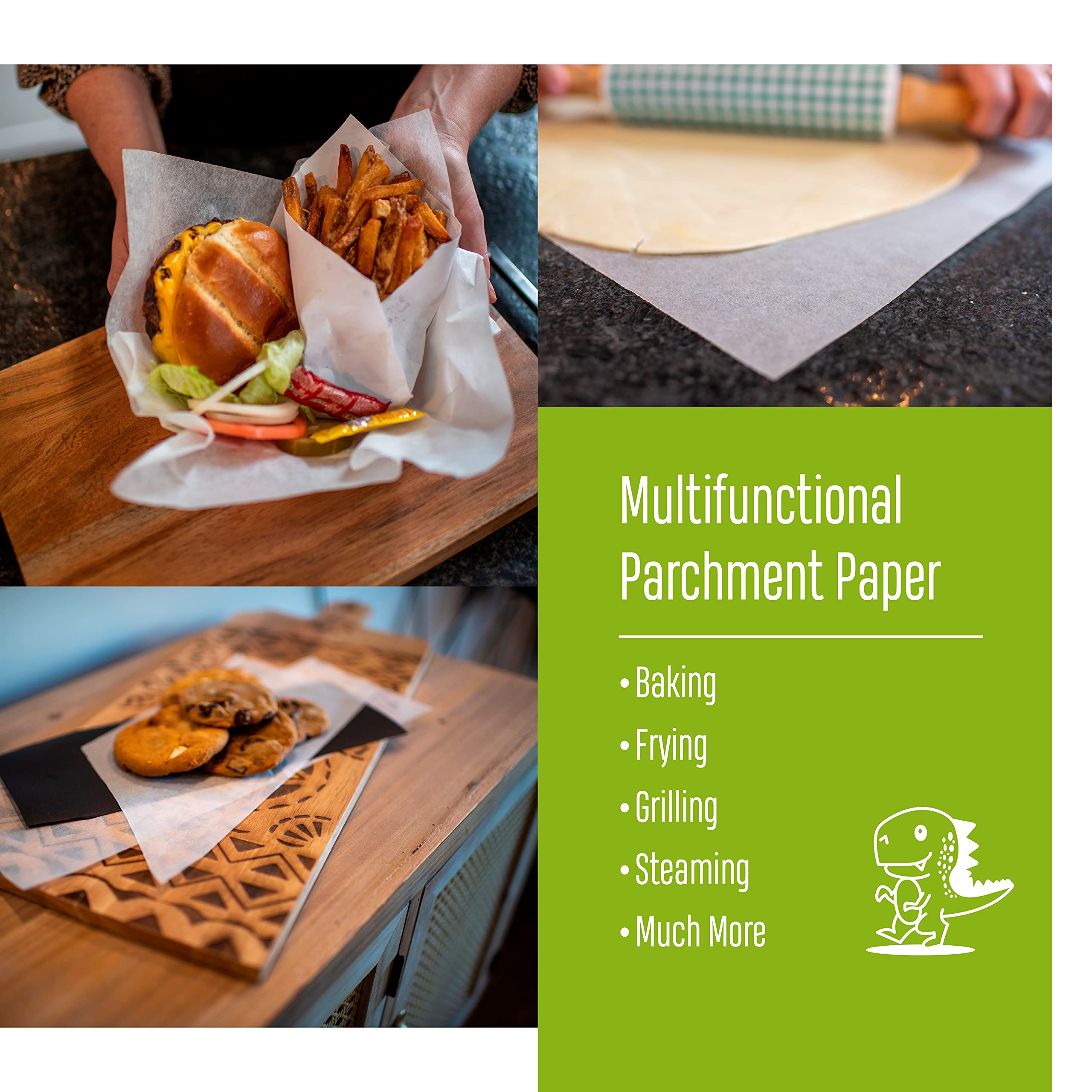 Papersaurus - 12" x 16" White Parchment Paper for Bakers (150 pcs) - Non-Stick Precut Sheets - Food Grade - Oven Safe Sheet Pan Liner - Great for Baking, Air Frying, and Cooking