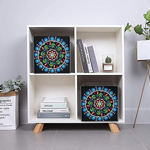 Polish Traditional Folk Art Collapsible Storage Bins Basics Folding Fabric Storage Cubes Organizer Boxes with Handles