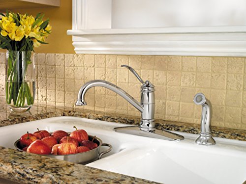 Pfister LF-034-4ALC Brookwood 1-Handle Kitchen Faucet with Side Spray in Polished Chrome, 1.8gpm