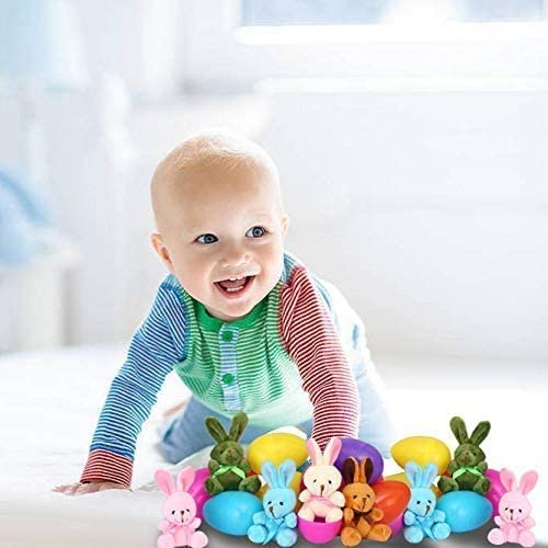 Movpct 15 PCS Filled Easter Eggs with Plush Bunny, 3.2" Bright Colorful, Prefilled with Variety 4.5"