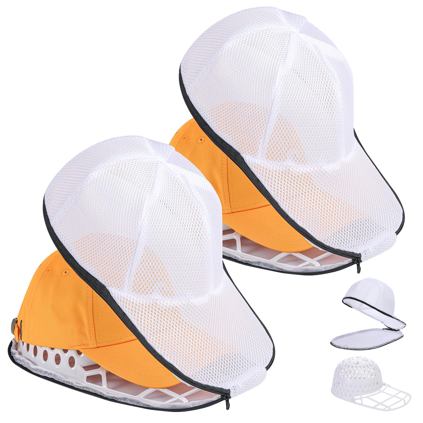 Rihogar Hat Washer Cage Hat Cleaner, Baseball Cap Washing Cage, Hat Washer for Washing Machine Fit for Adult and Kids' Caps, Including Hat Rack, 2 Pack White