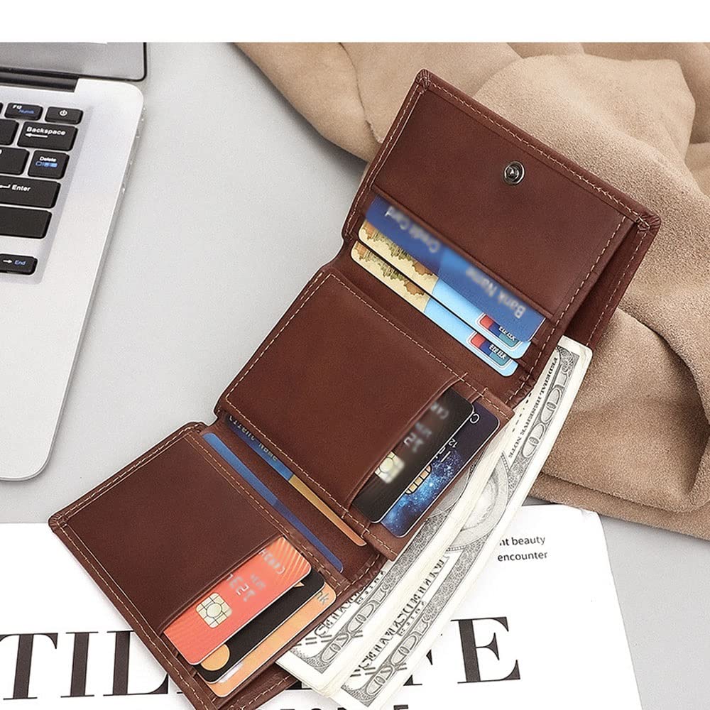 LUYILA Men's Wallet Fashion Short Men's Wallet Tri-fold Men's Wallet Buckle with 2 ID Window