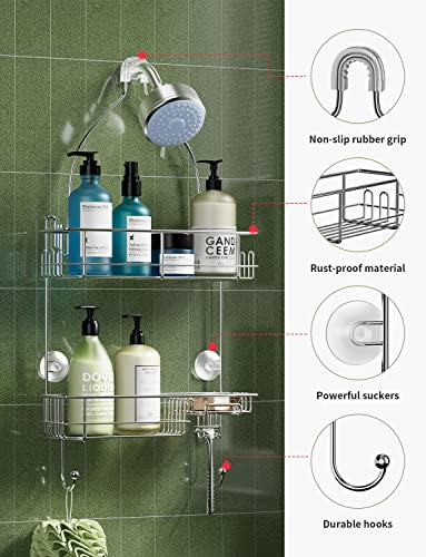 SHAPON Shower Caddy Hanging Over Shower Head Organizer, SUS202 Stainless Steel Rustproof Shower Shelf Organizer, Storage Rack for Bathroom and Shower Room, Silver