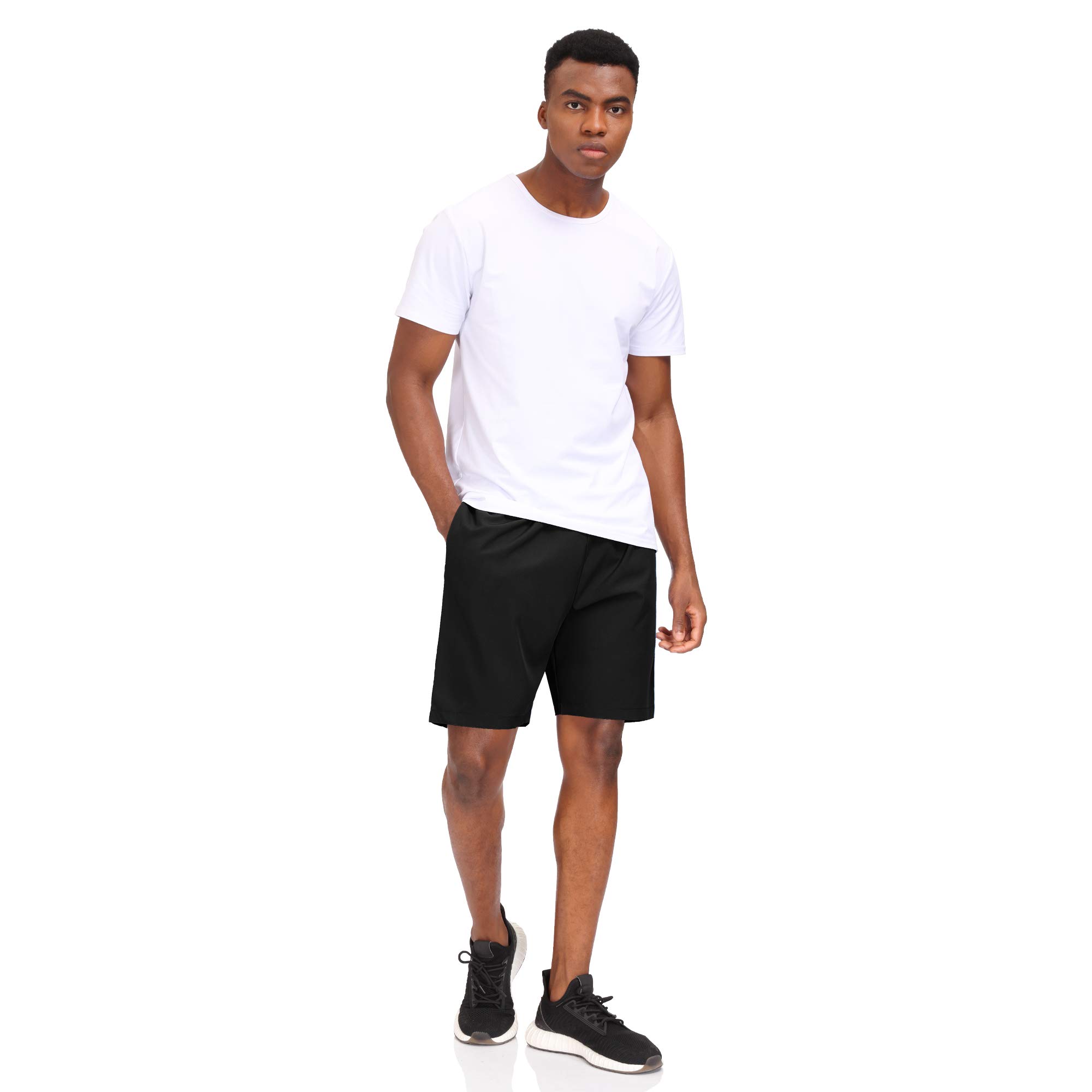 HMIYA Men's Sports Shorts Quick Dry with Zip Pockets for Workout Running Training(Black, XL)