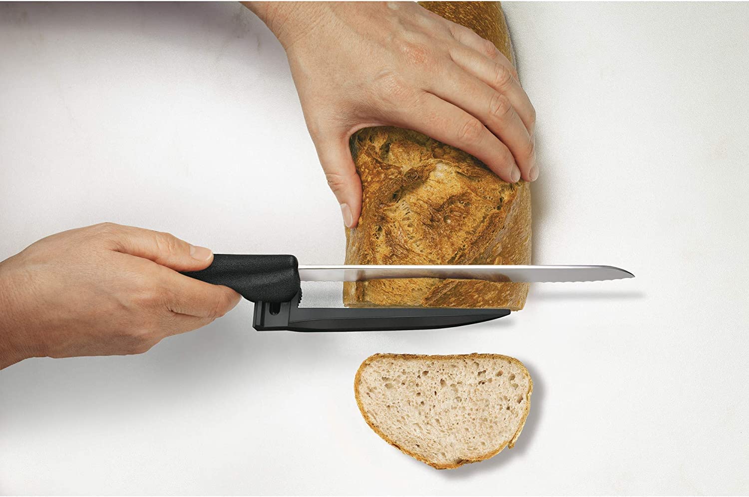 Victorinox Swiss Classic Dux Knife - Kitchen Knife with Adjustable Guide - Cooking Knife for Cutting Meat, Bread & More - Black Handle, 8.25"