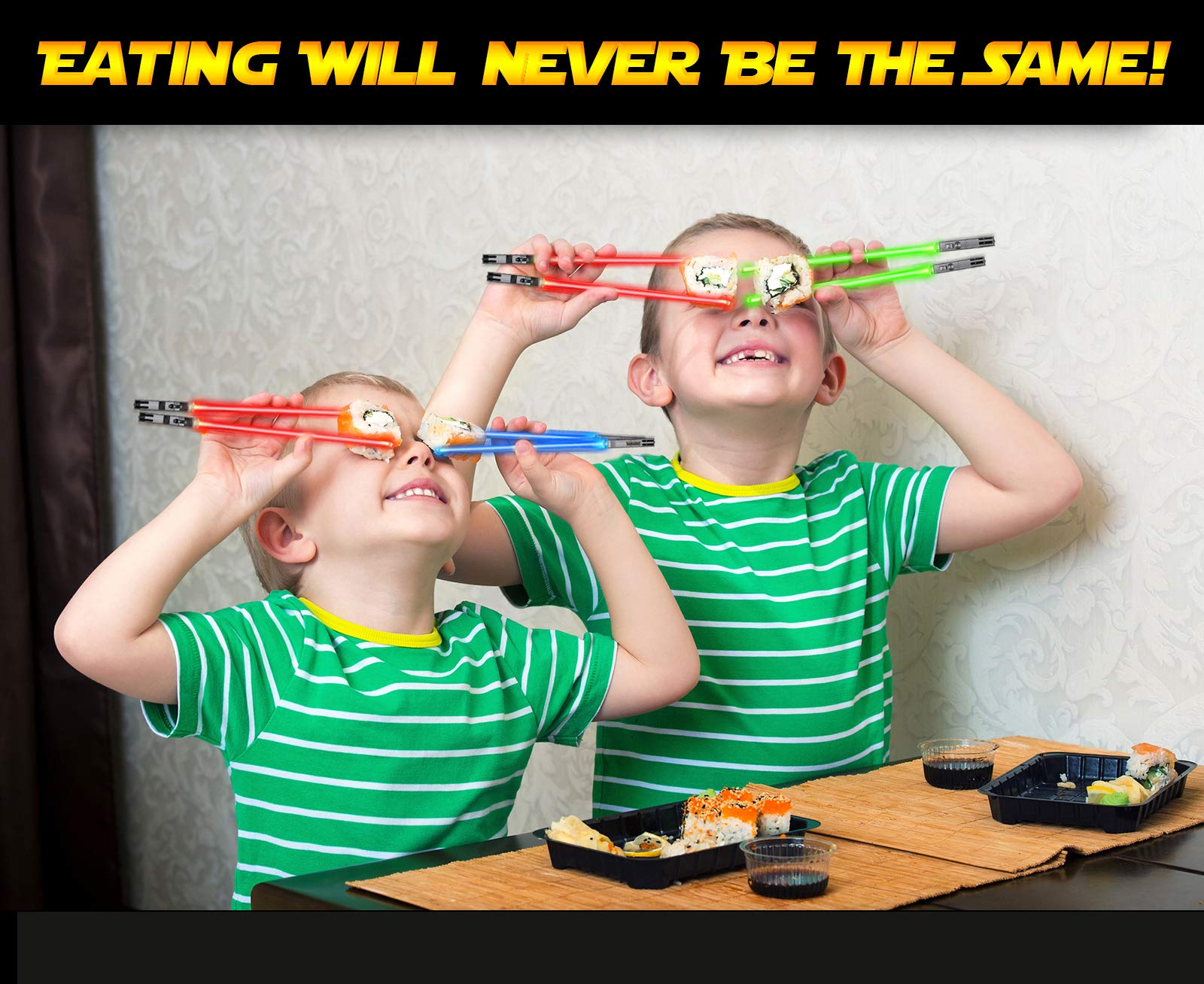 LIGHTSABER CHOPSTICKS STAR WARS LED LIGHT-UP Glowing Light Saber Chop Sticks REUSABLE Sushi Lightup Sabers - LUKE SKYWALKER BLUE - 1 PAIR