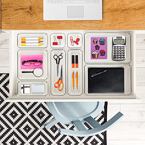 Ravinte 6 Pack Drawer Organizer - 6" X 9" Plastic Storage Bins, Acrylic Organizers with Non-Slip Pads Clear Desk Storage Tray for Makeup, Jewelries, Kitchen Utensils, Bathroom and Office