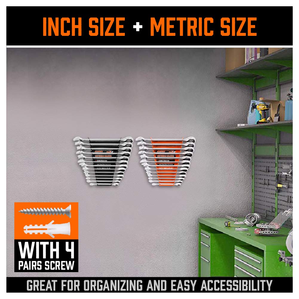 HORUSDY 26-Slot Metal Wrench Organizer, Heavy Duty Wrench Organizer for Tool Box, SAE & Metric Wrench Storage Wrench Holder