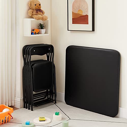VECELO Kids Folding Activity Table and Chairs 5 Pcs Set, Portable, with Ultra Soft PU Padded Cushion, Matte Black
