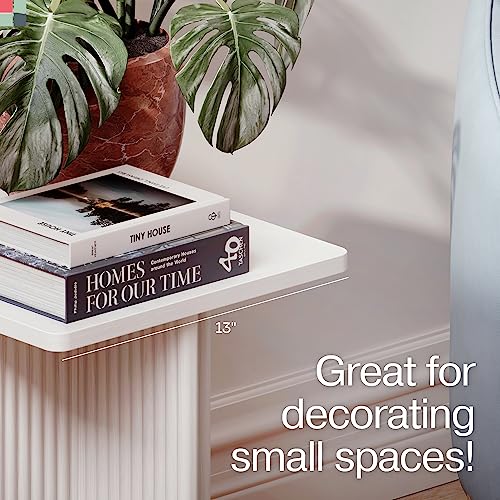 Square Fluted Accent Side Table - Drink Table - Living Room Furniture - Modern Home and Bedroom Decor - Pedestal Side Table with a Solid Oak Base (White)
