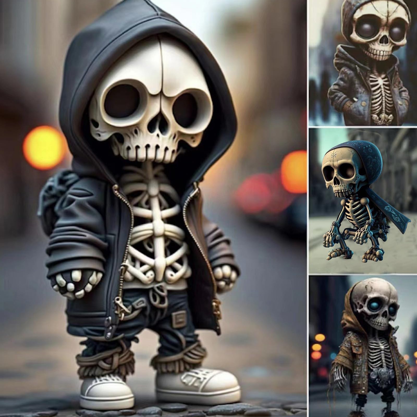 GKmow 1 PC Car Halloween Skull Pendant, Acrylic Spooky Skeleton Statue Decoration, Rearview Mirror Swing Skull Doll Accessories, Universal for Most Car Backpack Hanging Decorations (Black #01)