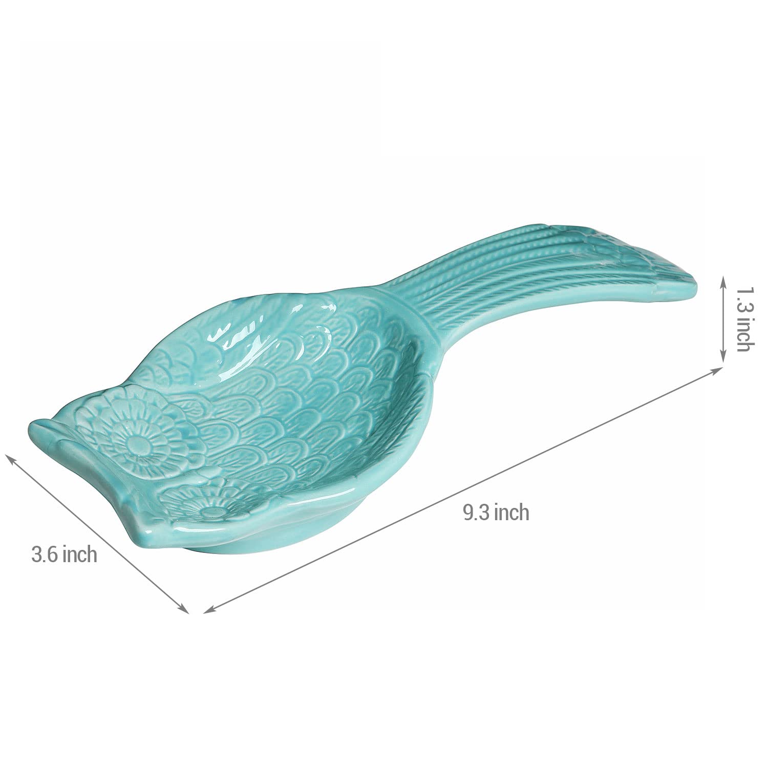 MyGift® Aqua Blue Ceramic Spoon Rest with Owl Design, Countertop Cooking Spoon and Ladle Holder