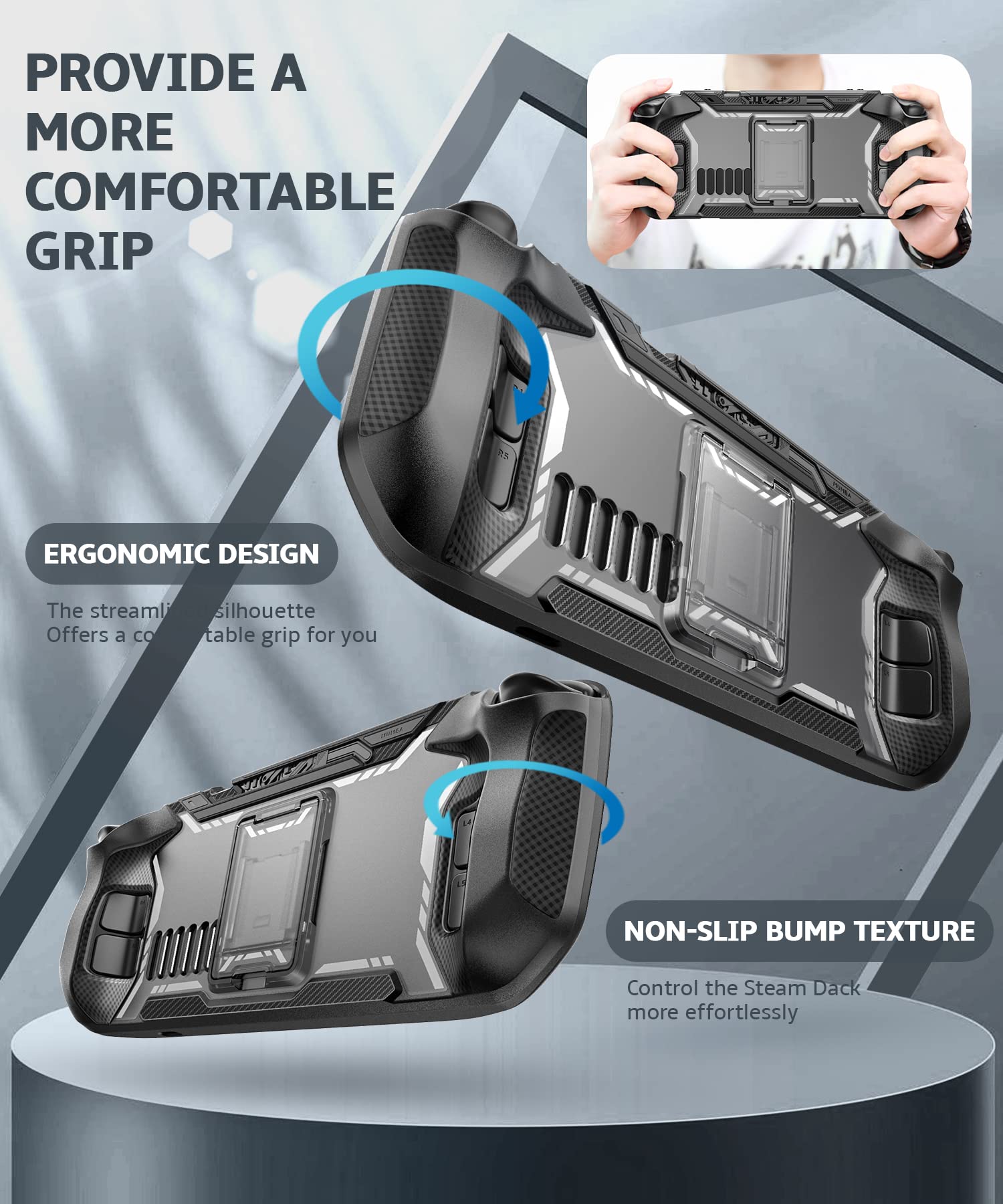 Mumba Blade Series Case for Steam Deck / Steam Deck OLED with Kickstand, TPU Grip Shock Protective Cover Accessories, Heat Dissipation Friendly, Anti-Slip & Anti-Scratch Protector (Black)
