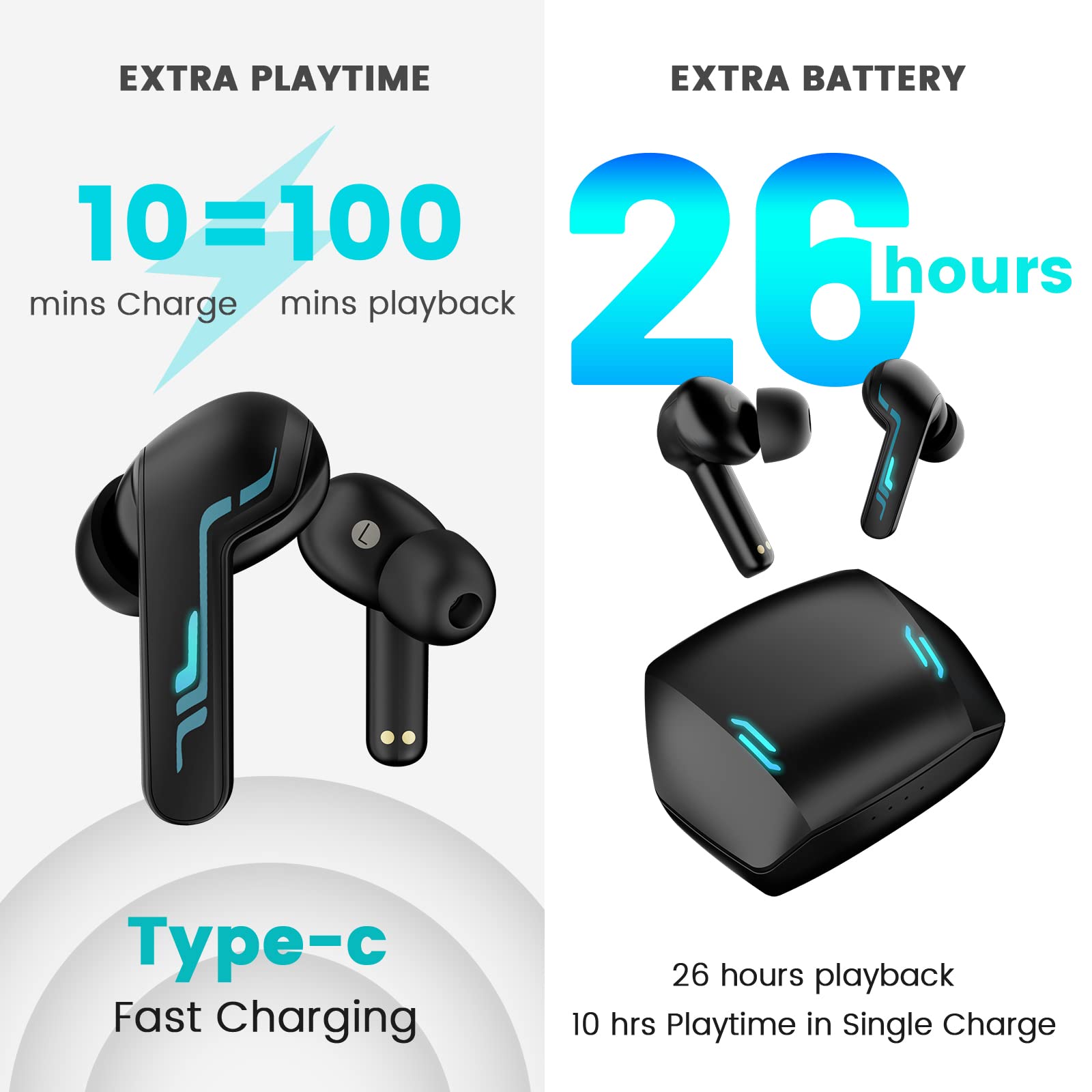 MORMOQUE T2 Wireless Gaming Earbuds, 45ms Low Latency Combat Mode, Wireless Earbuds with Microphone, IPX5 Waterproof,with 30H Playtime
