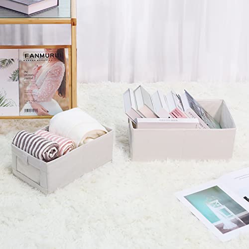 LaMorée Fabric Storage Bin Box Rectangular Cotton Linen Storage Basket Cube with Thick PP Board Clear Mesh Window Foldable Decorative Nursery Home Office Organizer Container – Beige, Large