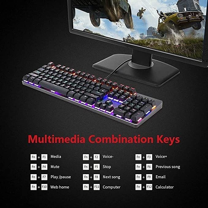 QINERSAW Compact Gaming Keyboard, USB Wired 104 Keys Gaming Keyboard LED Backlit Gaming Keyboard for Laptop PC Computer Game and Work E-sportsPlayer Equipment
