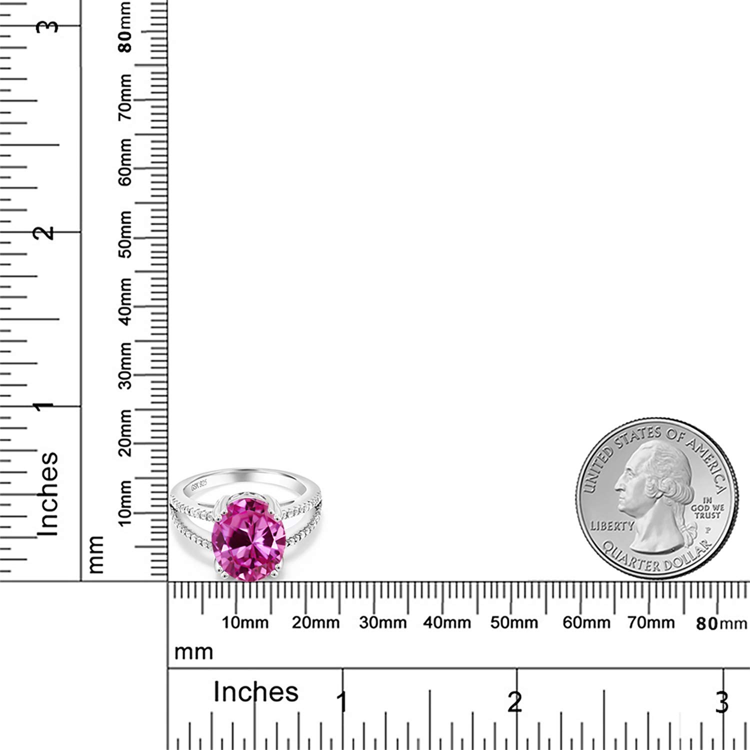 Gem Stone King 925 Sterling Silver Pink Created Sapphire Ring For Women (6.48 Cttw, Oval 12X10MM, Gemstone September Birthstone, Available In Size 5, 6, 7, 8, 9)
