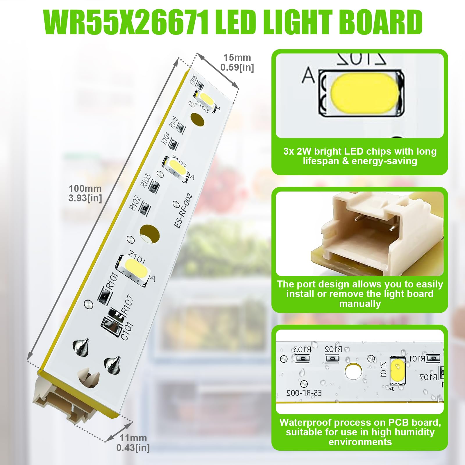 TobeBright WR55X26671 LED Light Board for GE Refrigerators Brand, WR55X26671 LED Freezer Light Bulb Replacement for GE Refrigerator Light Bulbs PS11767930 AP6035586 4468532 EAP11767930