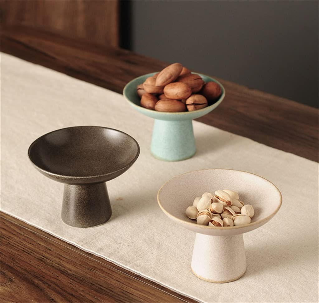 PNNERR High-footed Refreshment Tray Round Ceramic Plate Snack Tray Fruit Plate Salad Bowl Dessert Bowl ( Color : E , Size : 1pcs )