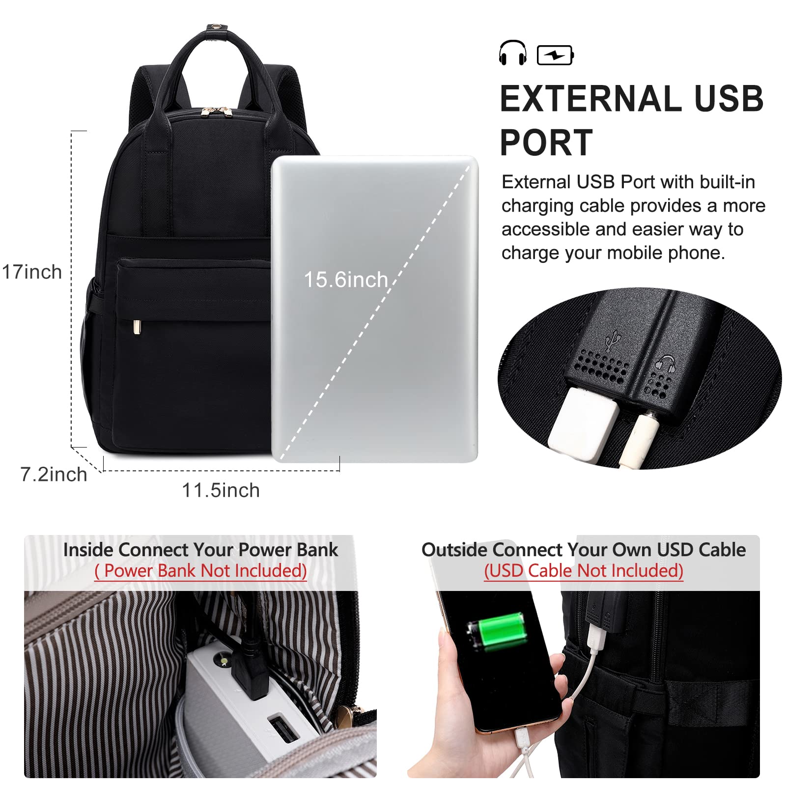 JEEHAN Travel Backpack for Women Teacher Backpack Nurse Bag 15.6 Inch Laptop Backpack Women Waterproof Work Backpack